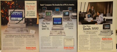3 1980s Radio Shack Print Ads Tandy 1000 TL Tandy 3000 MS DOS Desk Mate ...