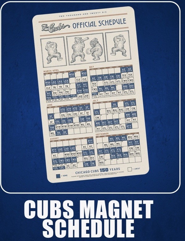 Chicago Cubs NEW 2026 Official Magnet Schedule Opening Day Wrigley ...