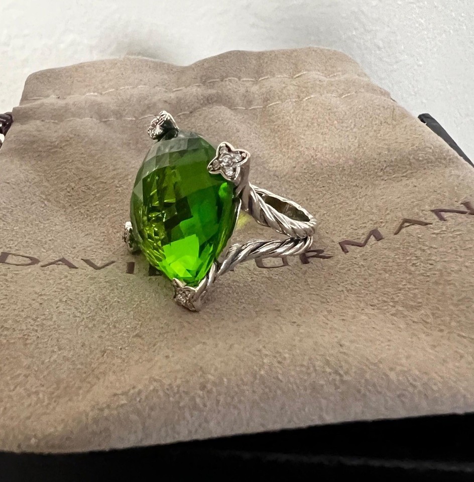 David/Yurman Albion 925 Silver 20mm Cushion On Point Green Peridot Size ...