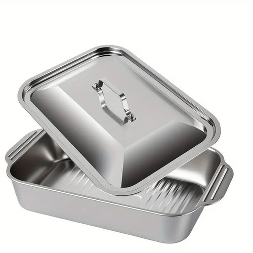 2 /3 PCS Set of Deep Pan Stainless Steel Rectangular Baking Pan Food ...