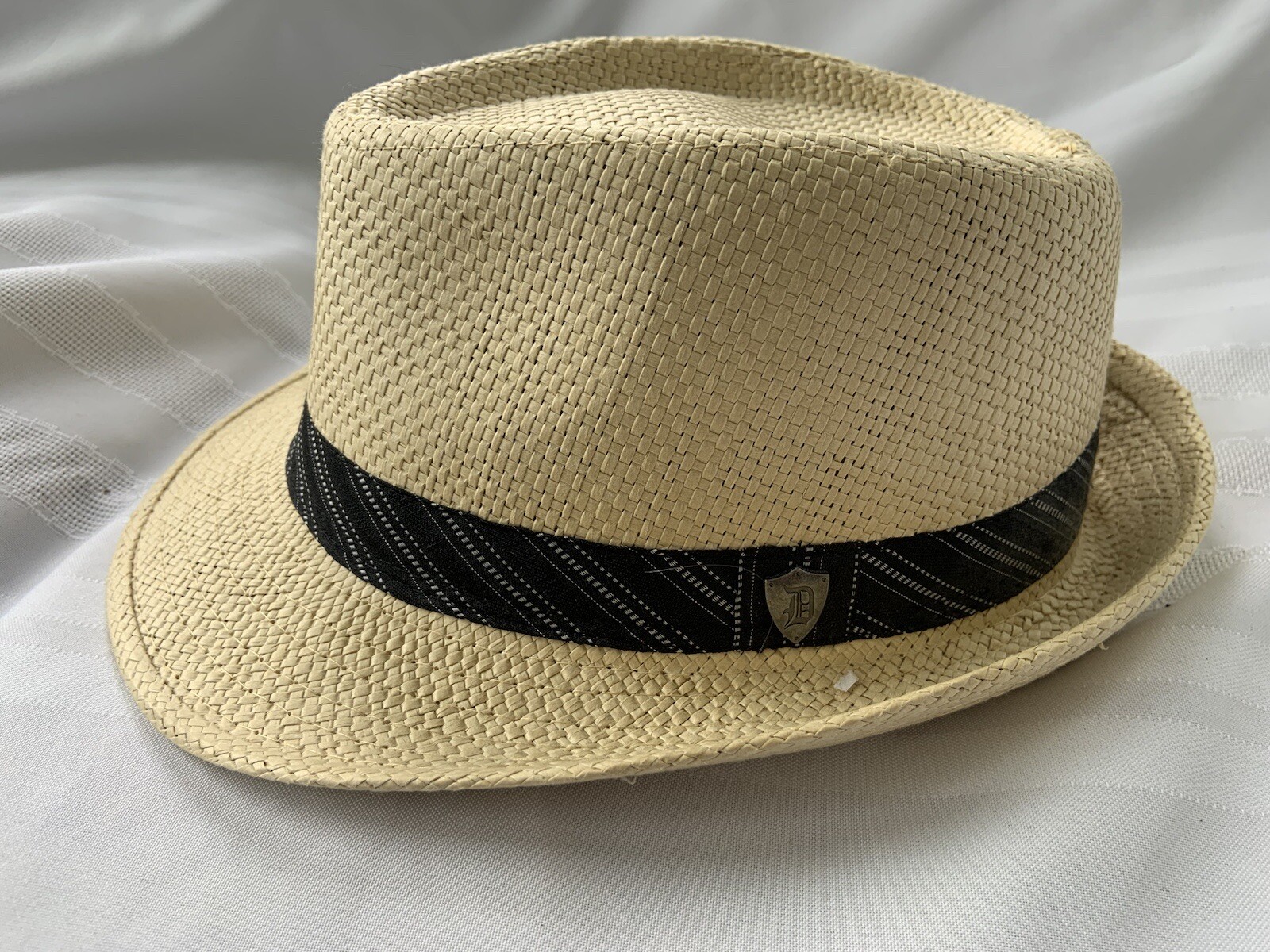 DPG Solid Beige Men’s Size Large Fedora Hat Dark Brown Belted Logo ‘D ...