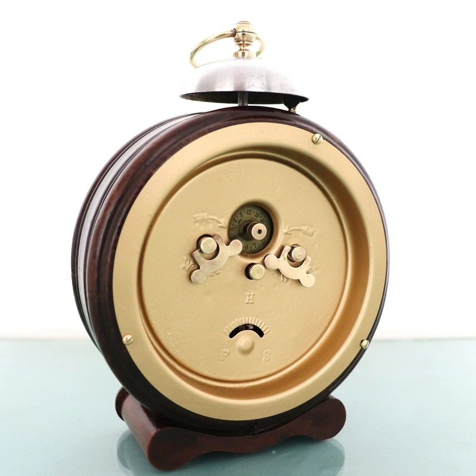 JUNGHANS Alarm Mantel Clock Antique XXL Wood 1920s BELL German RESTORED ...