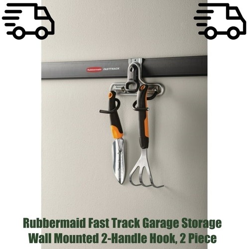 Rubbermaid Fast Track Garage Storage Wall Mounted 2-Handle Hook, 2 ...