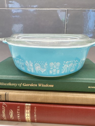 Pyrex #471 Turquoise Blue Amish Butterprint 1 pt Casserole Dish With ...