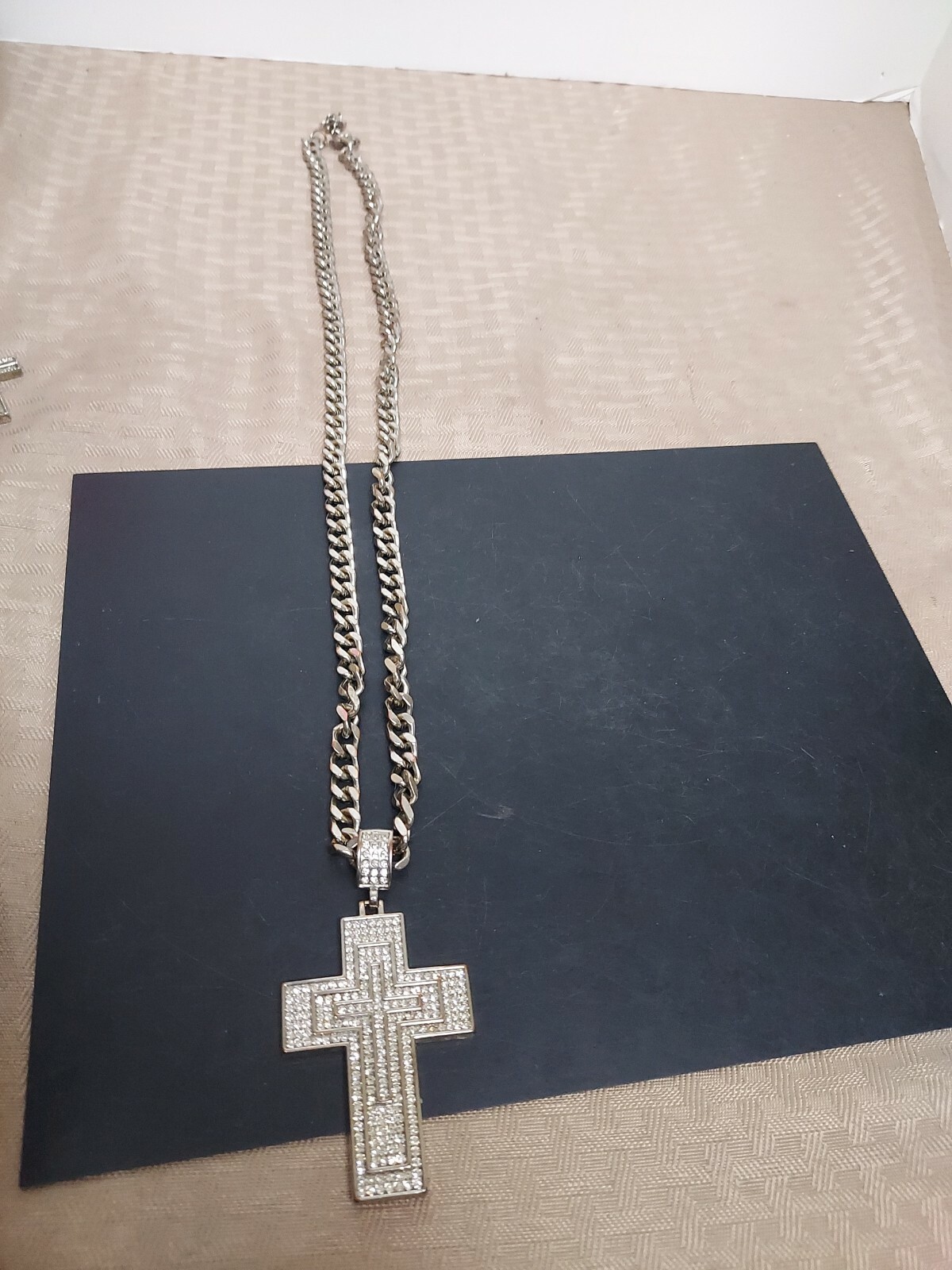 Silver Diamond Cross Pendant And Chain Heavy | eBay