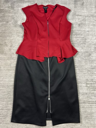 Enfocus Studio Dress Womens 14 Red & Black Sheath Midi Polyester Blend ...