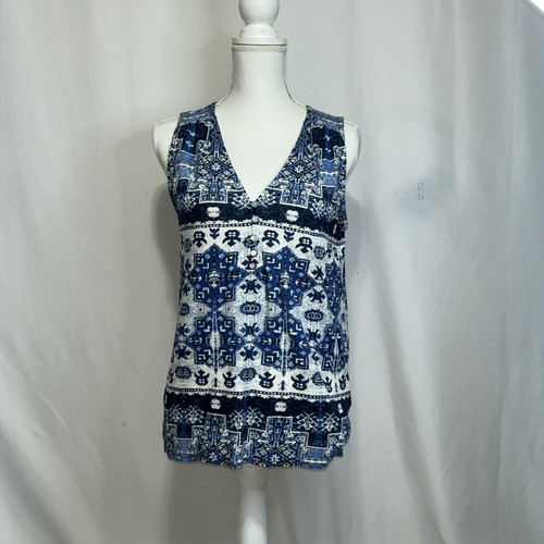 Lucky Brand Y2K Blue Print Tank Top With Button Accents Size Small ...