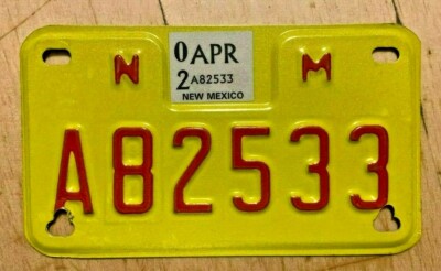 2002 NEW MEXICO MOTORCYCLE CYCLE LICENSE PLATE " A 82533 " NM 02 | eBay