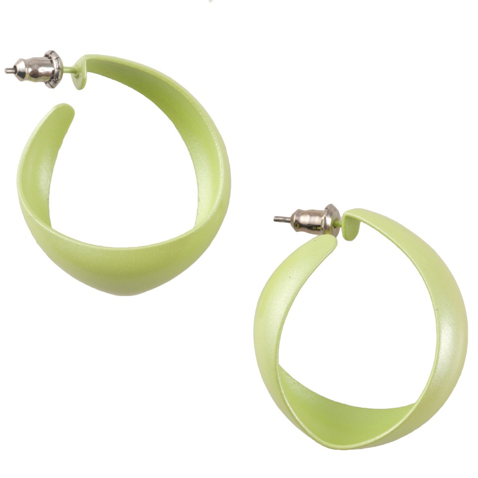 Pastel Lime Green Enamel Curved Hoop Pierced Earrings 1" 1980s Retro | eBay