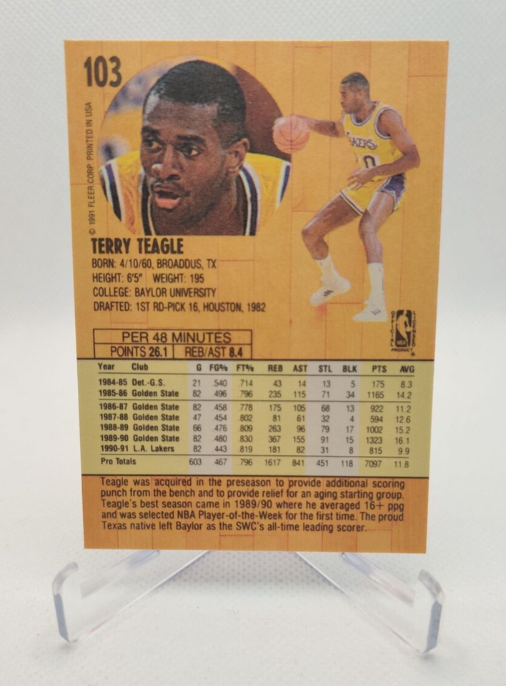 1991-92 Fleer NBA Basketball Card #103 Terry Teagle Los Angeles Lakers ...
