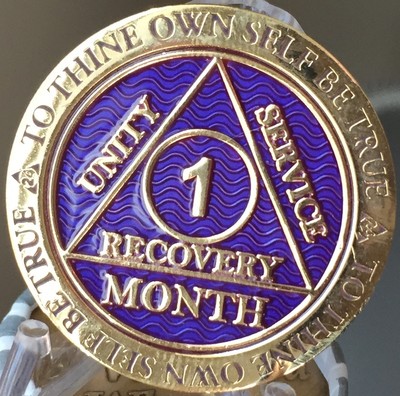 1 Month AA Medallion Reflex Purple Gold Plated Sobriety 30 Day Chip ...