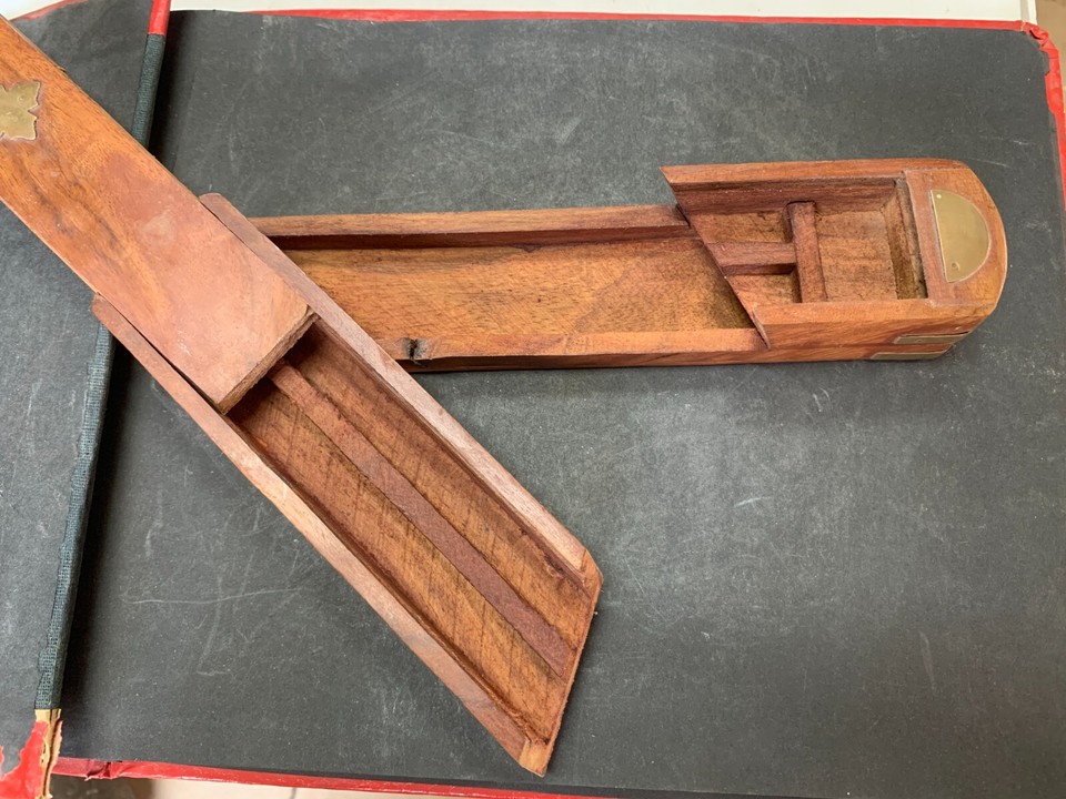 18's Antique Old Handcrafted Original Wooden Pen Pencil Case Box w ...