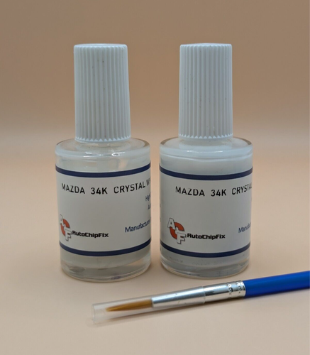 For Mazda Code 34K Crystal Silver (2 Layer) Touch Up Paint + Free Fine ...
