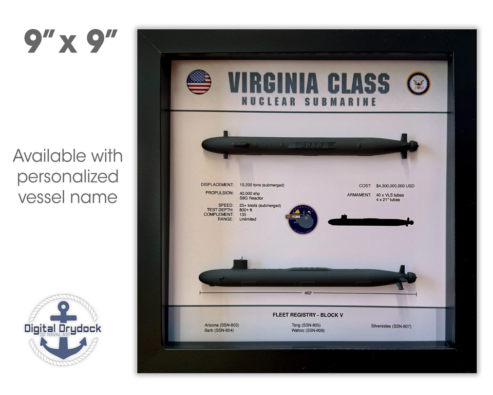 Virginia Class Block V with VPM, Submarine Memorial Display Shadow Box ...