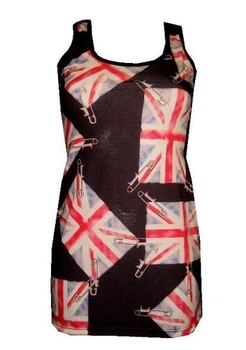NEW UNION JACK UK FADED FLAG PATCHES PRINT LONG VEST TANK TOP GOTH ...