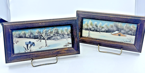 VTG Miniture Arcylic Winter Barnyard Farmhouse Primitive 1988 Paintings ...