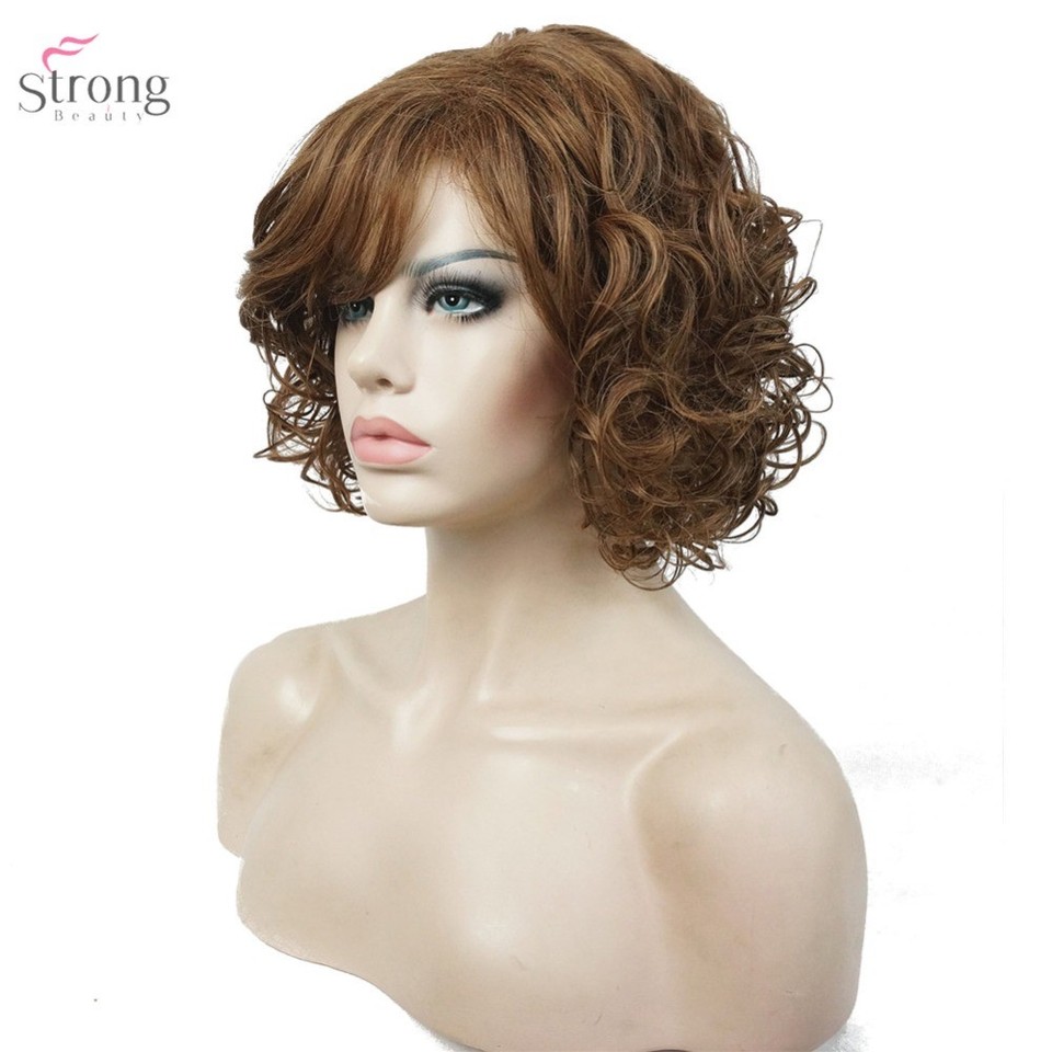 Women's Brown Medium Curly Hairstyles Hair Wig Synthetic Wigs for Women ...