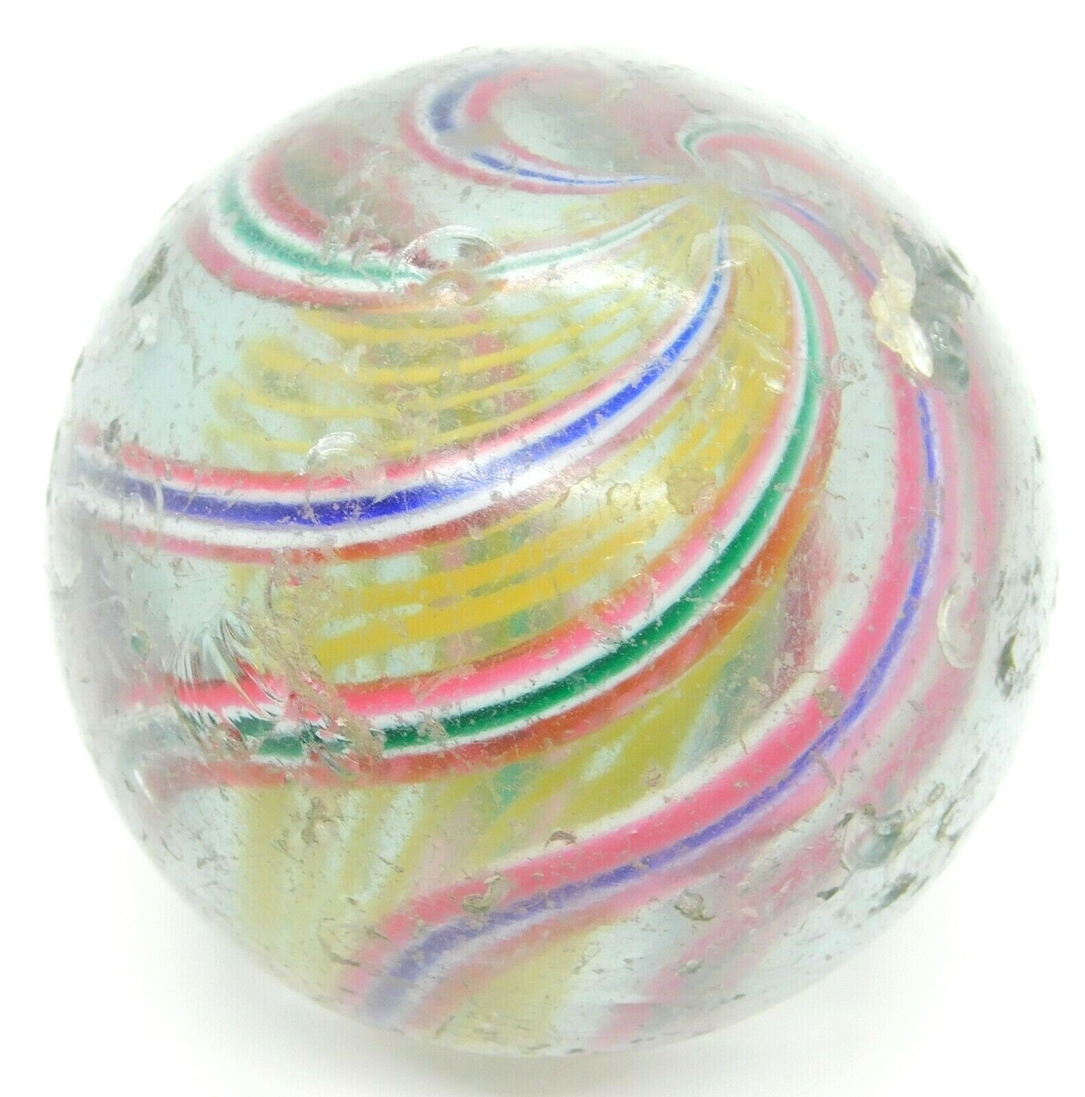 RARE ANTIQUE LARGE MARBLE 2" diameter LATTICINIO YELLOW CORE SWIRL | eBay