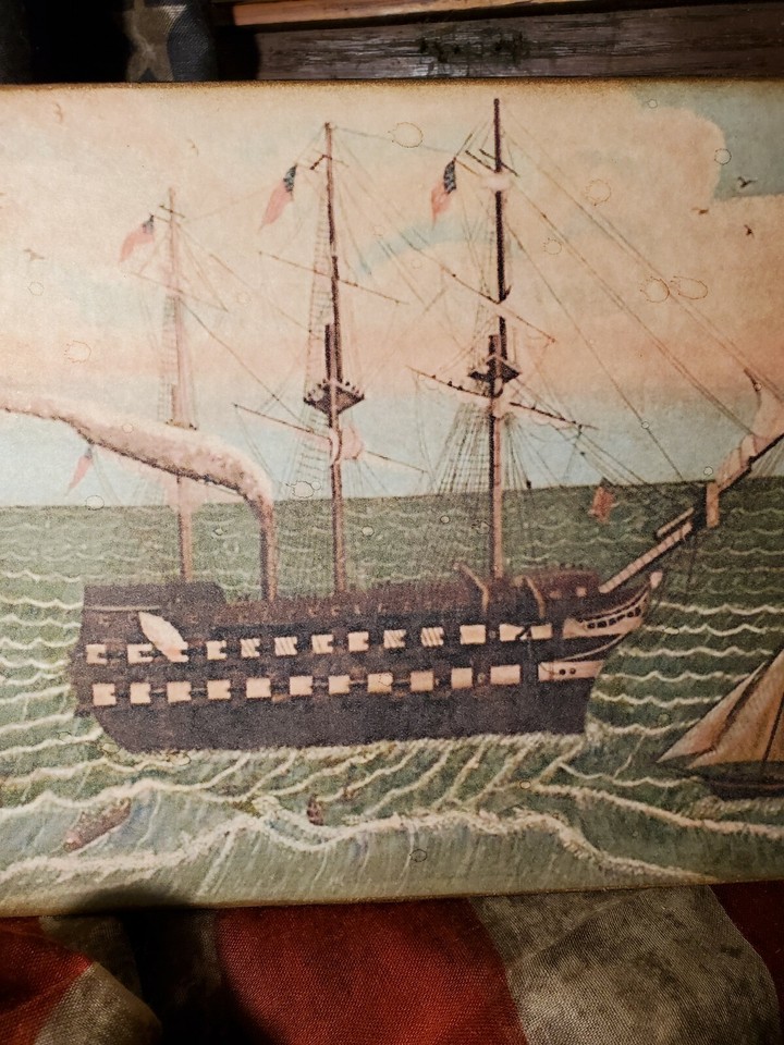 PRIMITIVE VINTAGE FOLK ART COLONIAL STYLE SAILING SHIP PILGRIM BOAT ...