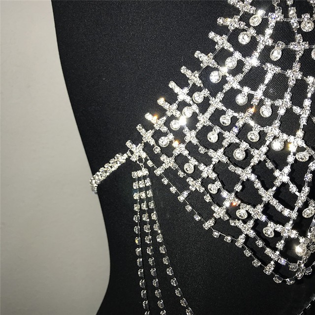 Women Club Party Luxury Rhinestone Chainmail Halter Bralette Chain ...