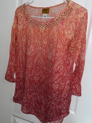 Small Women’s Ruby Rd. Pullover Shirt Pinks Yellow White Handkerchief ...