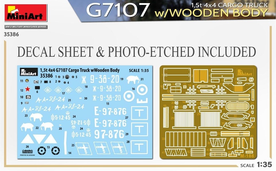 MiniArt MIN35386 1:35-1.5t 4x4 G7107 Cargo Truck w/Wooden Body Scale ...