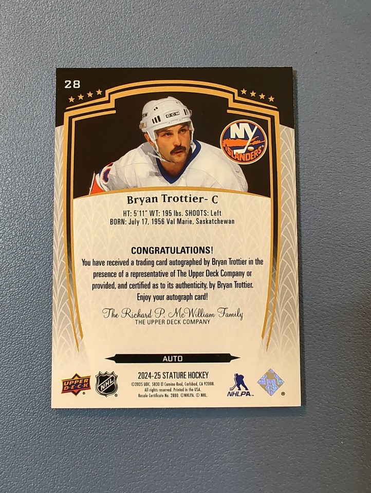 Bryan Trottier 2024-25 Upper Deck Stature Silver On-Card Auto #28 NY ...