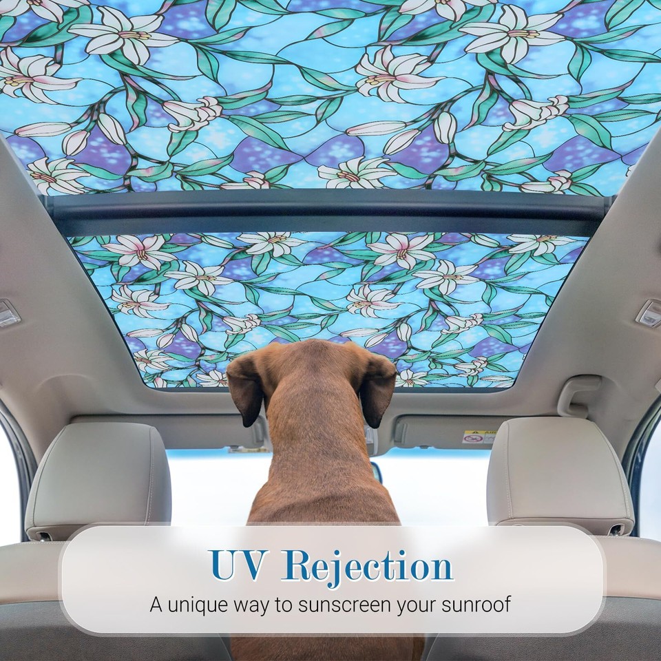 rabbitgoo Stained Glass Window Film Static Cling Blue Lily Decorative ...