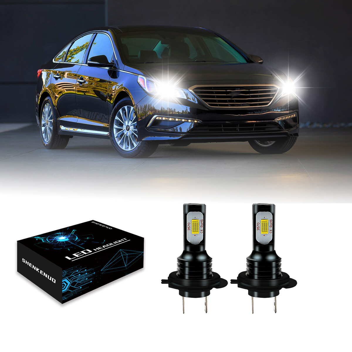 H7 LED Headlight Bulb Kit High Low Beam Super Bright 6000K Ice White ...