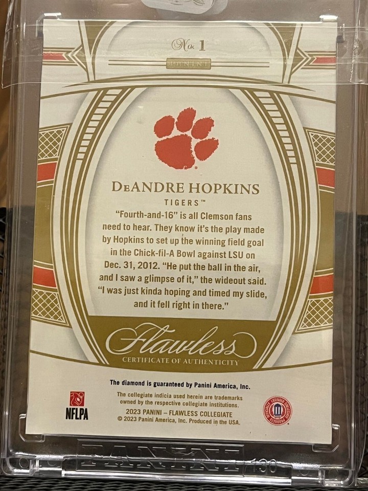 DEANDRE HOPKINS 2023 PANINI FLAWLESS CLEMSON TIGERS TRUE DIAMOND GEM ...