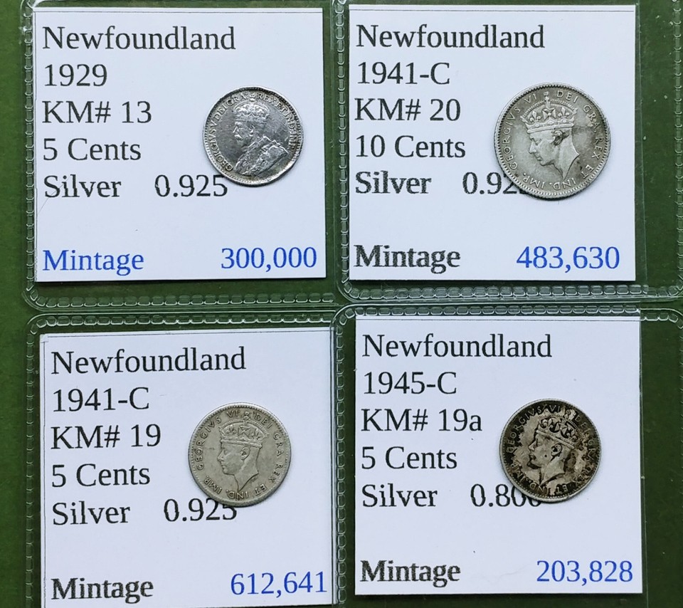Lot of 4 Different Old Newfoundland Silver Coins 1929-1945 Vintage ...