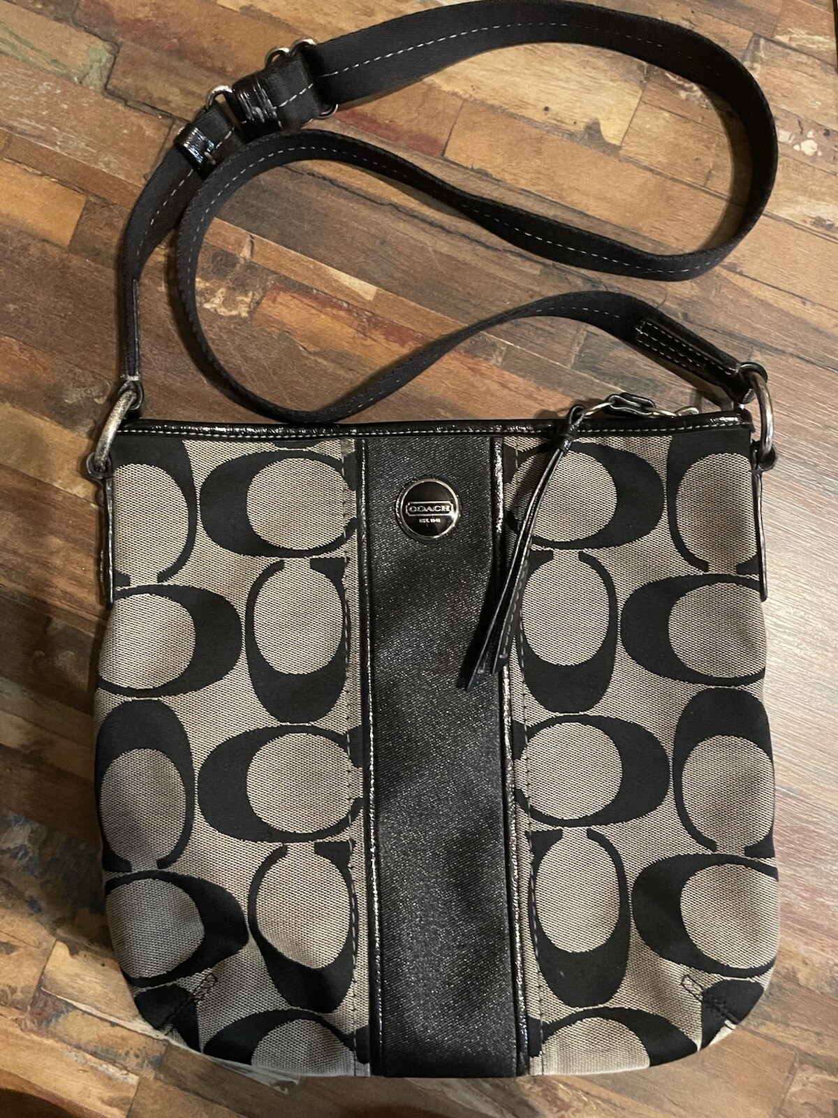 Coach Crossbody Signature Logo Bag Black Stripe Purse - Gem