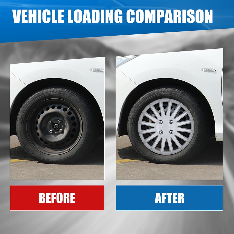 4PCS 14"inch White Wheel Covers Snap On Full Hub Caps for R14 Tire ...