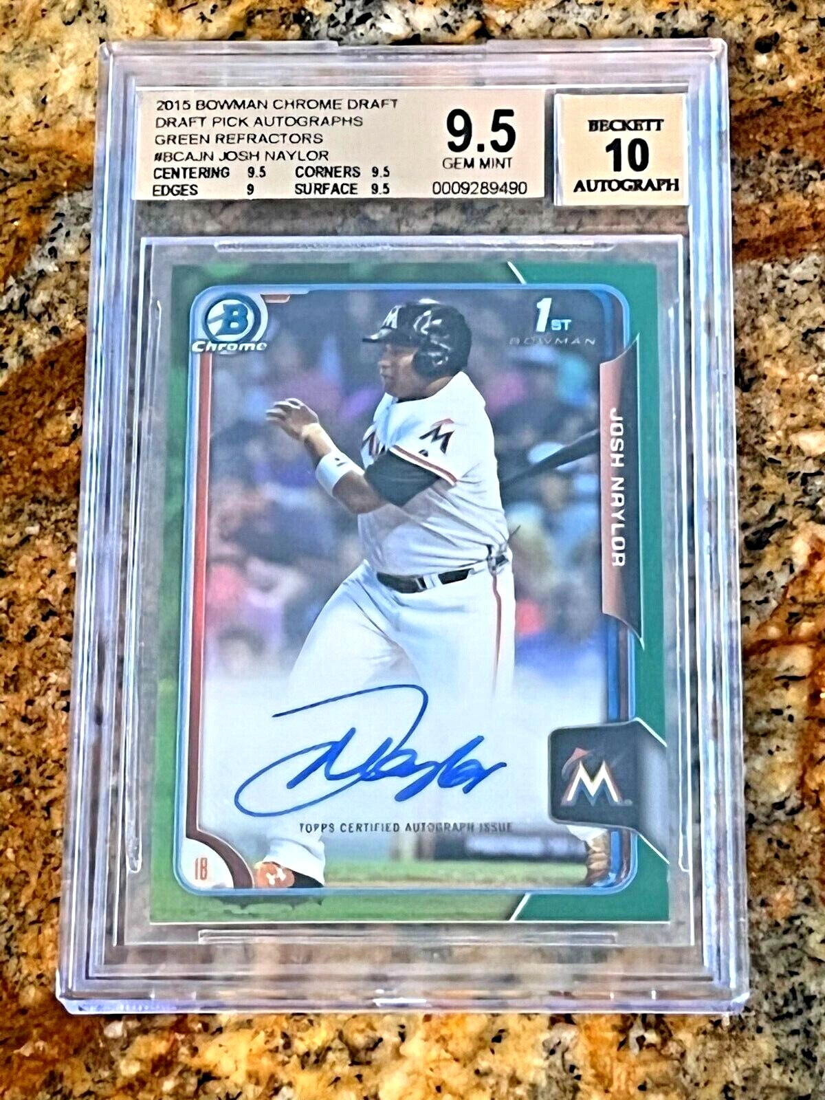 2015 Bowman 1ST Chrome Draft Green Refractor #/99 Josh Naylor BGS 9.5 ...