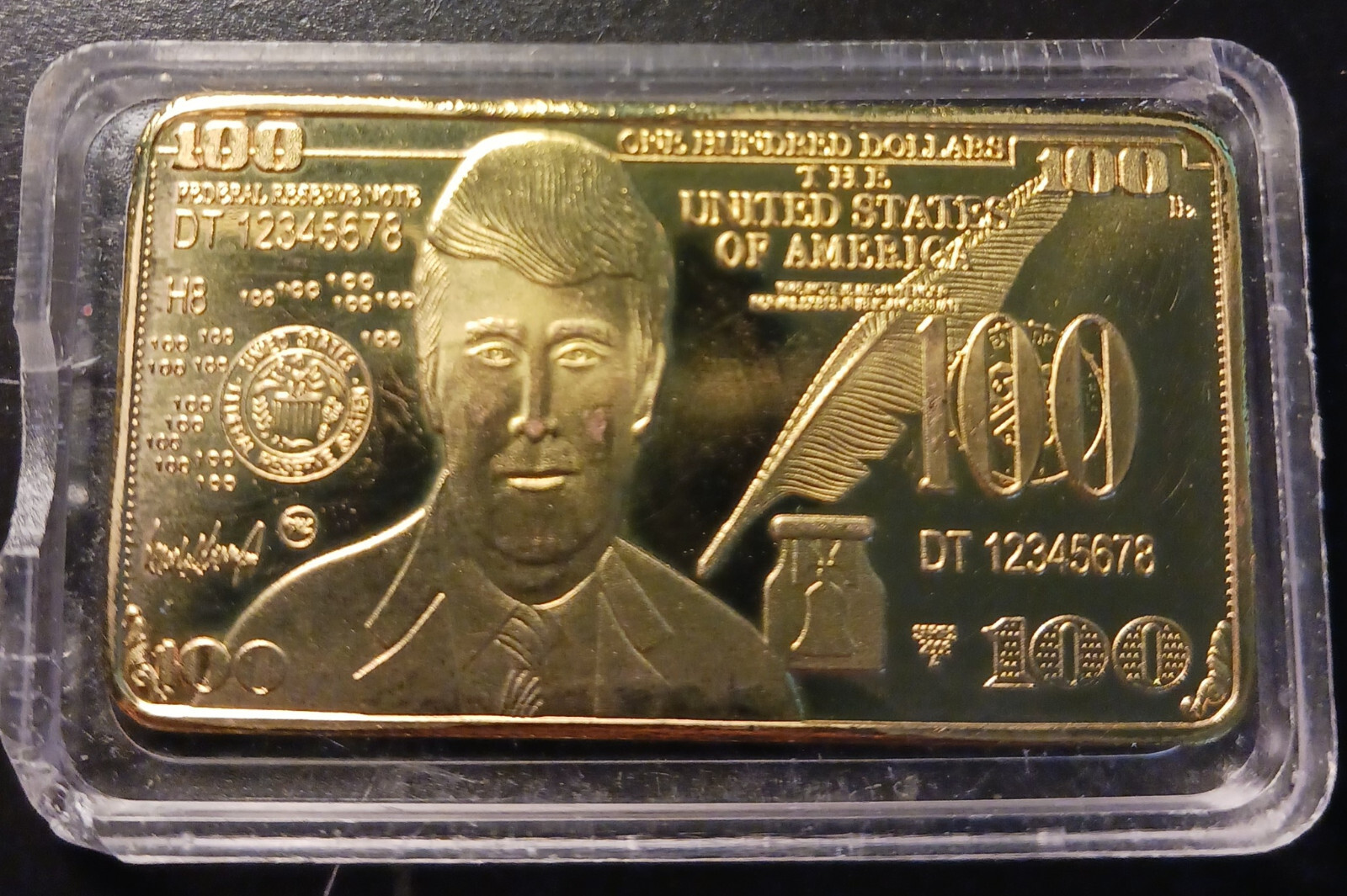 Donald Trump Gold Foil Bullion $100 Dollar Art Bar US President Coin ...