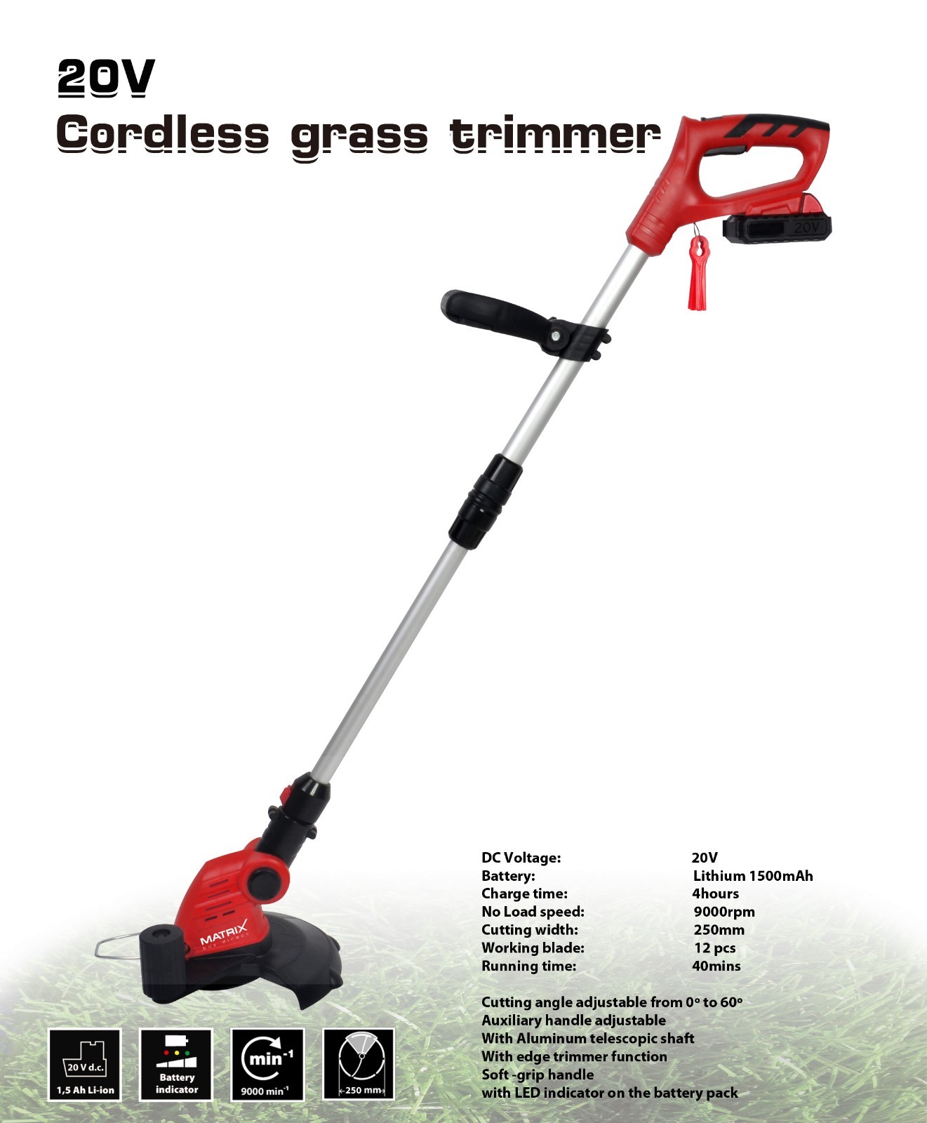 Matrix 20v Cordless Lithium whipper snipper grass trimmer kit battery ...