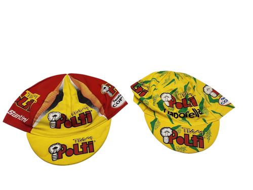 2 PC Rare Vintage 1990’s Team Polti Retro Cycling Short Brim Cap Yellow ...