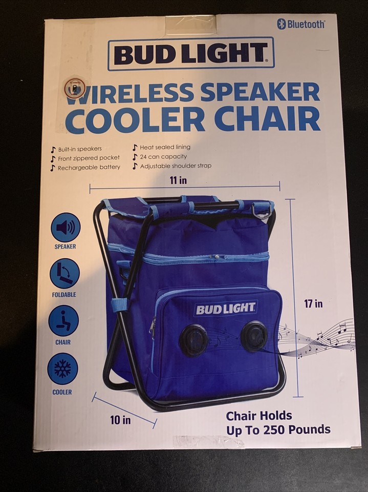 BUD LIGHT Blue Chair Cooler with Built in Bluetooth Speaker Tailgate ...