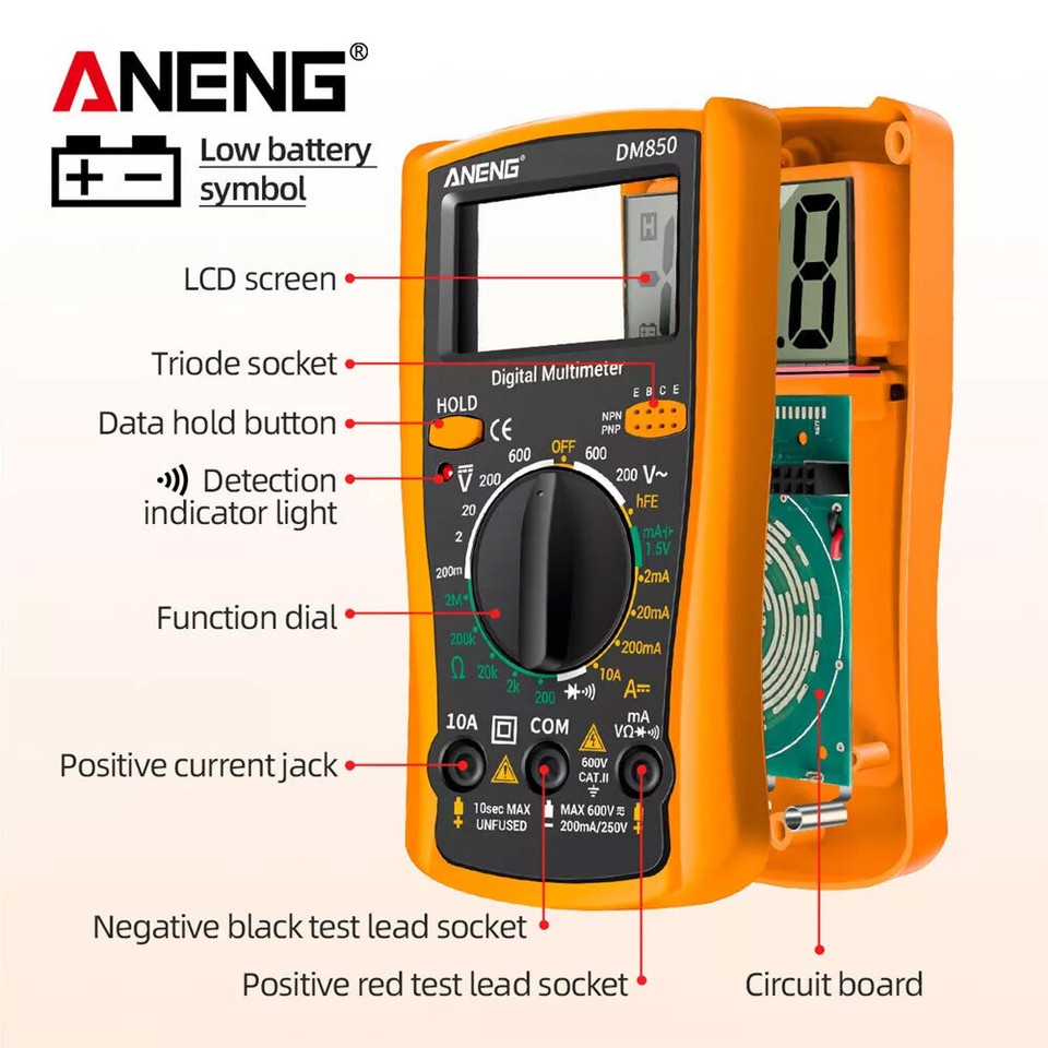 Professional Digital Multimeter Voltmeter Ohmmeter Ammeter Multi Tester ...