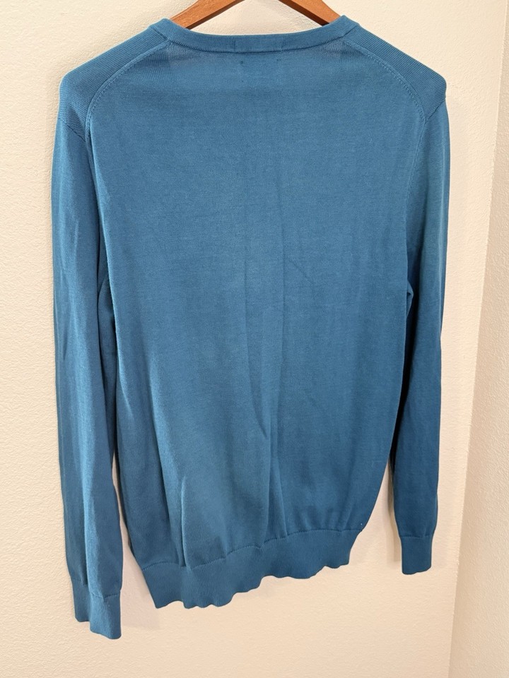 Lands End Mens Pullover Sweater Size Med Teal Blue Supima Cotton V-Neck ...