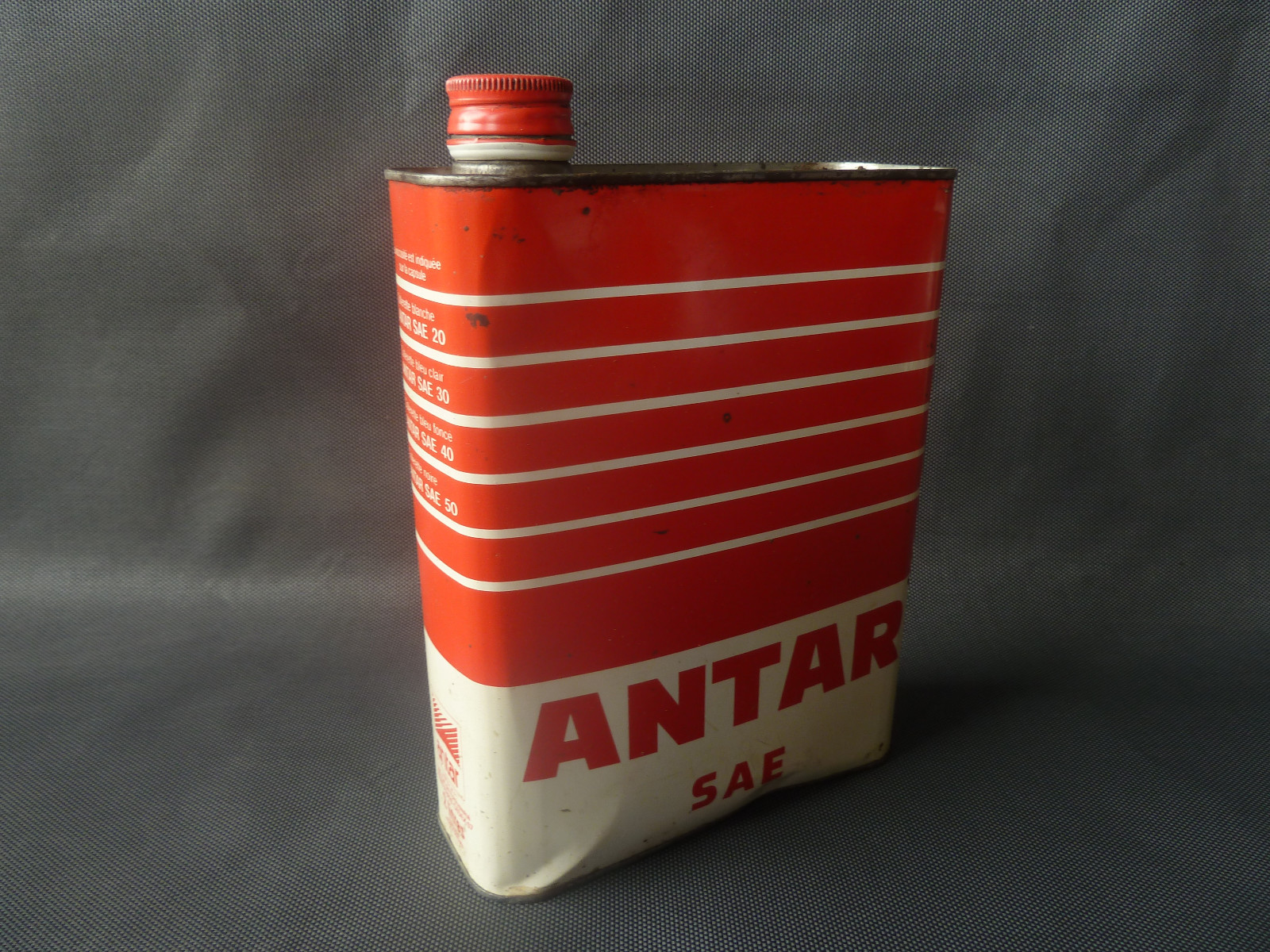 Ancien BIDON D'HUILE VINTAGE ANTAR SAE vieux garage ancienne voiture ...