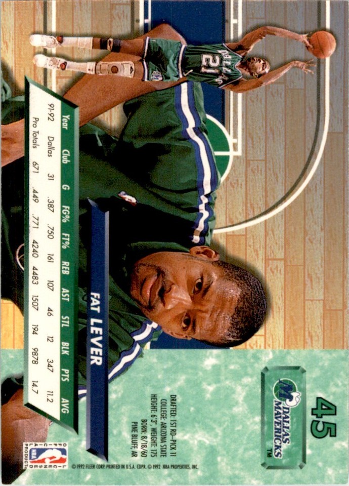 1992-93 Fleer Ultra Fat Lever Dallas Mavericks #45 | eBay
