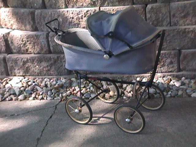 KOZEKAR Folding DOLL Carriage c1920 ORIGINAL Fabric,PAINT,Wheels ...