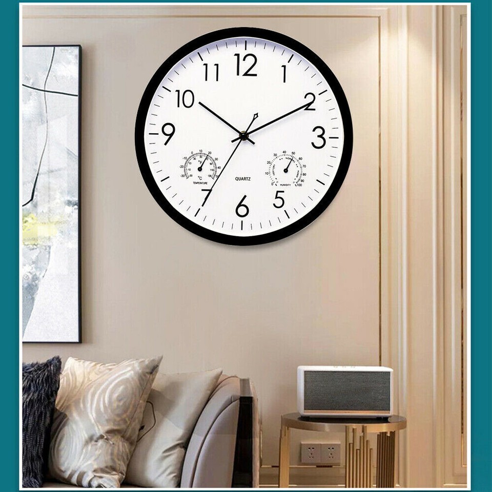Large Wall Clock Non Ticking Silent Temperature Humidity / Luminous ...