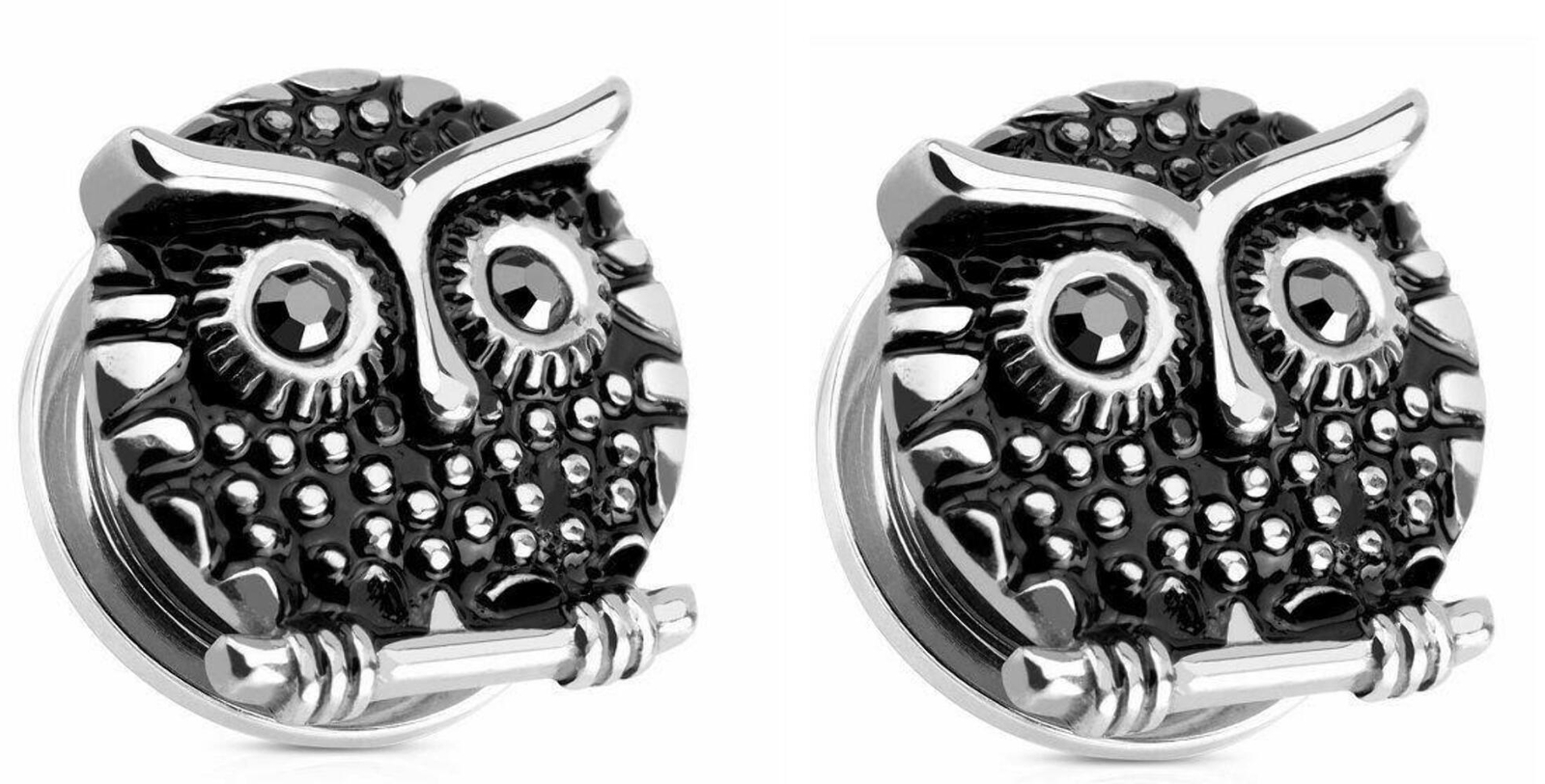 Earrings Rings 316L Surgical Steel Double Flare Saddle Owl Face Plugs ...
