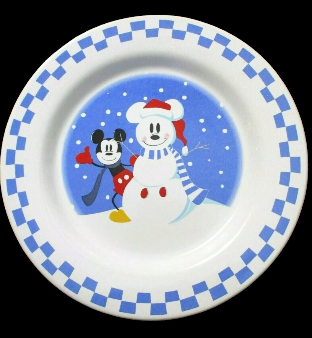 Vintage Disney Christmas Mickey Mouse Snowman 9" Plate Blue White ...