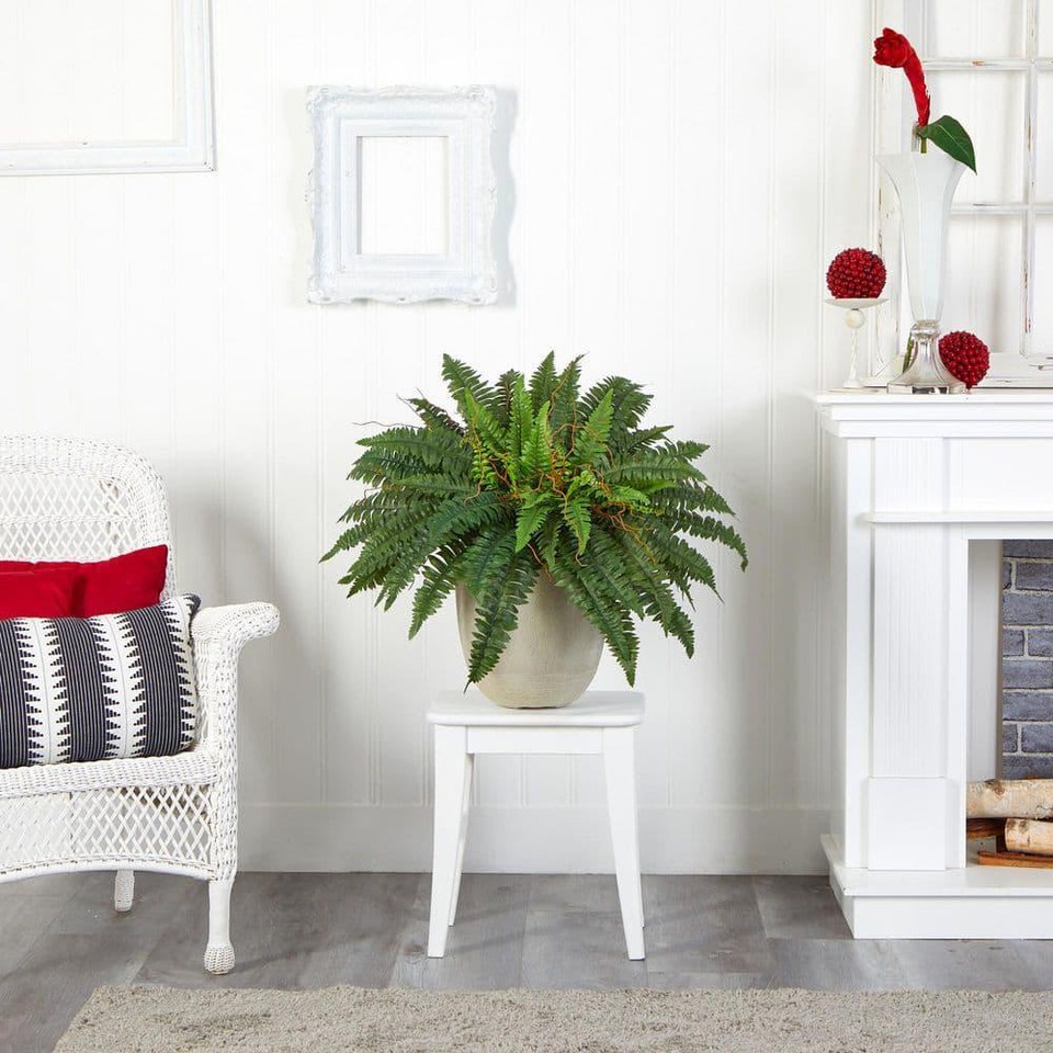 Nearly Natural Artificial Plant 22" Indoor Boston Fern Tabletop Plastic ...