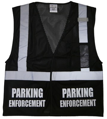 Parking Enforcement safety vest, black, REFLECTIVE design, High ...