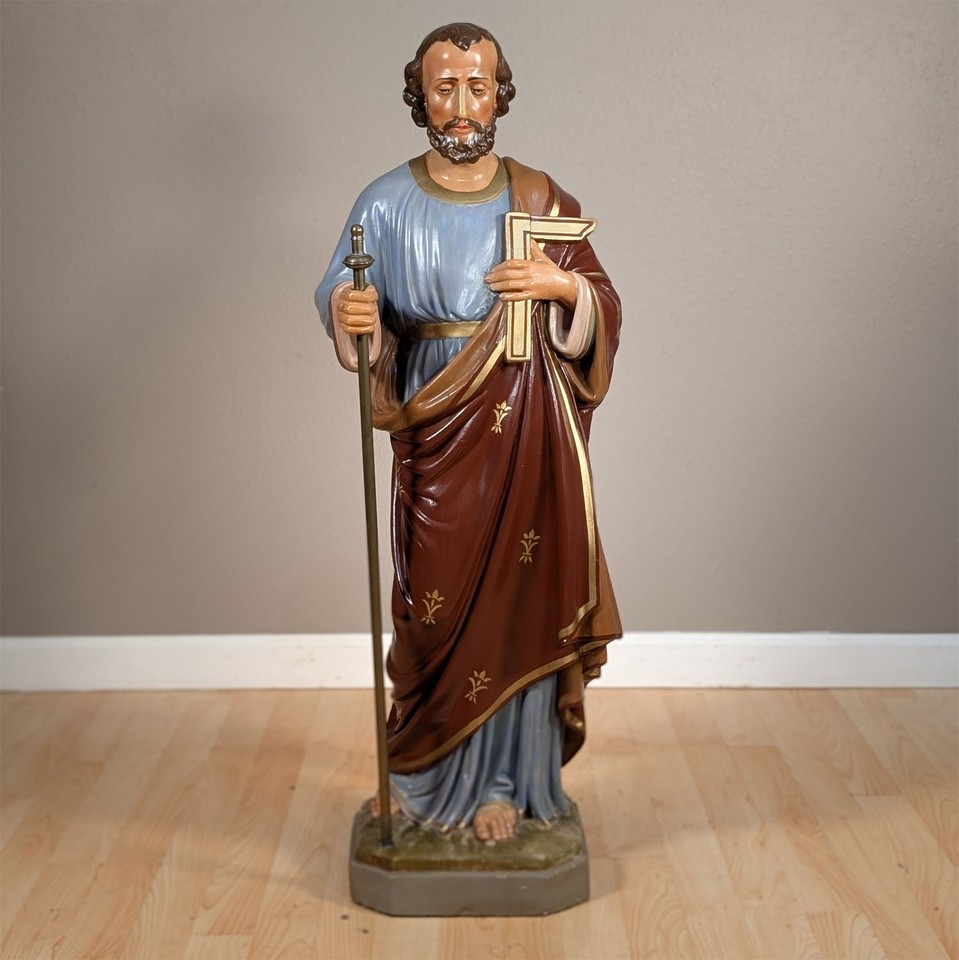 Antique European Plaster Devotional Church Statue Saint Joseph w/ Staff ...