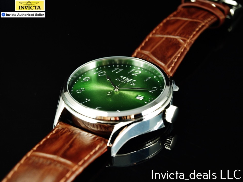 Invicta Men's 43mm CELESTIAL Quartz GREEN DIAL Silver Tone Brown ...